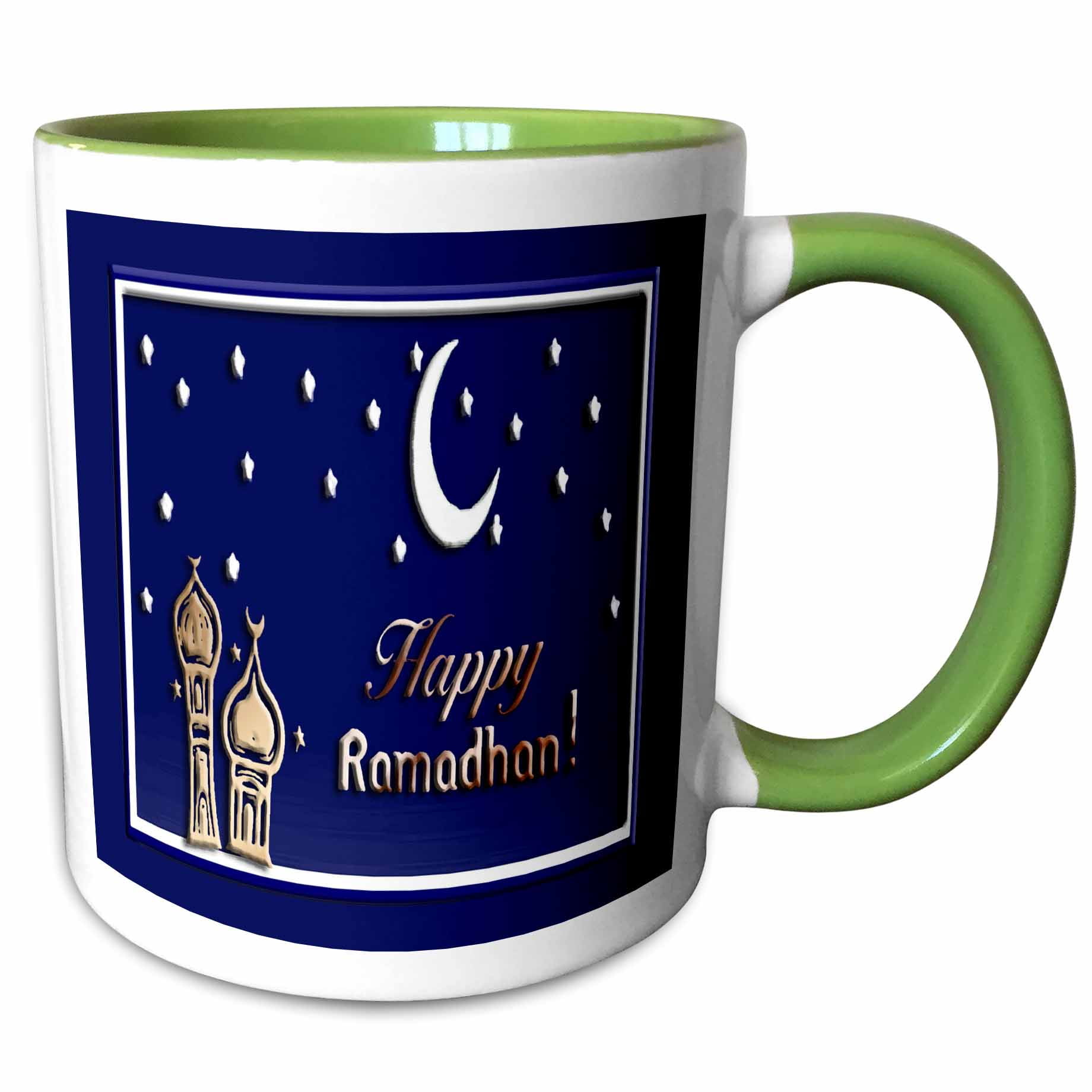 Ramadan Temples with Blue Sky Stars and Moon 15oz Two-Tone Green Mug ...