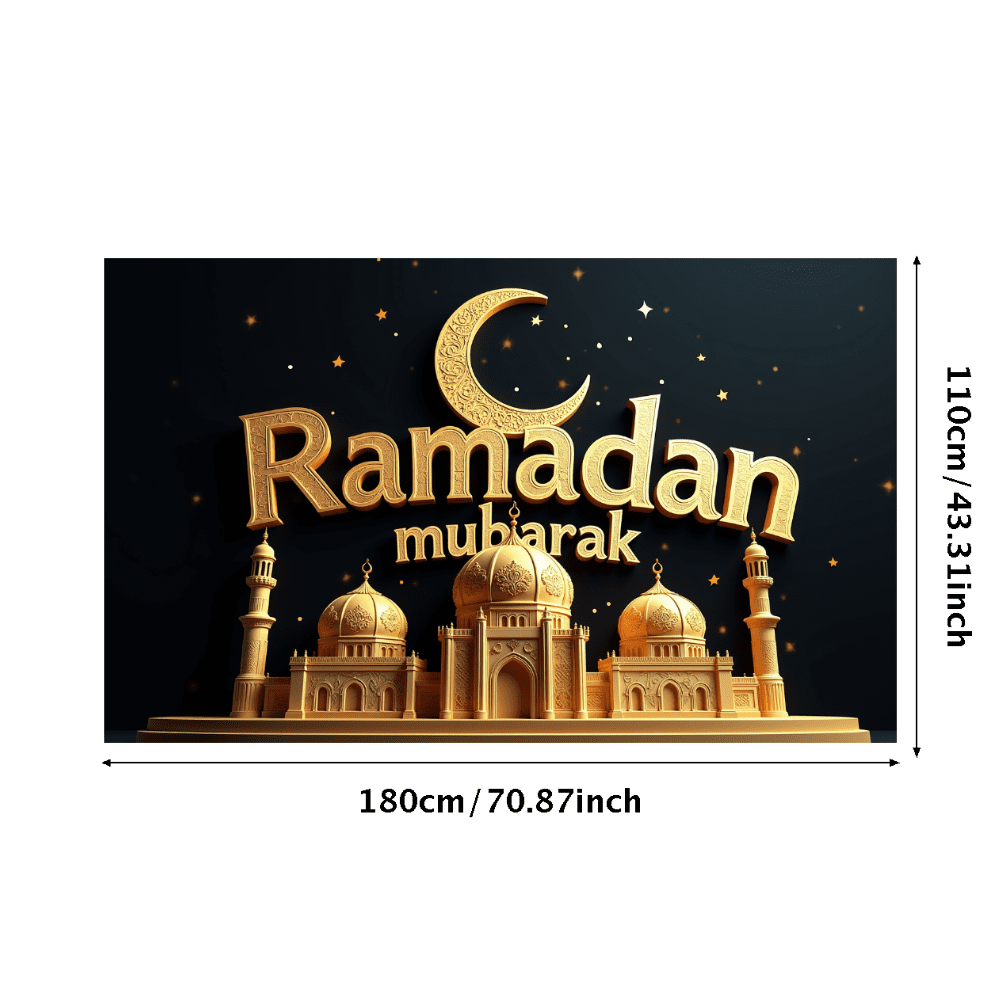 Ramadan Themed Black and Gold Banner with Mosque Moon Star Elements ...