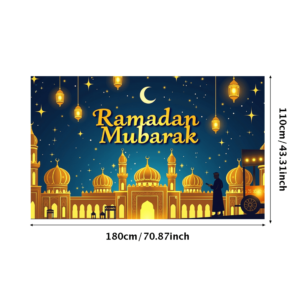 Ramadan Themed Decorative Backdrop Banner with Crescent Moon Lanterns ...