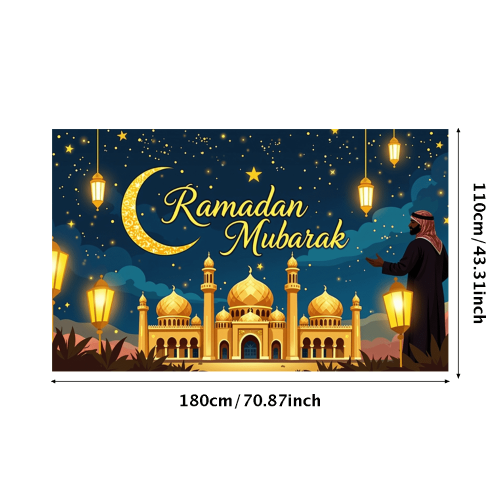 Ramadan Themed Decorative Backdrop Banner with Crescent Moon Lanterns ...