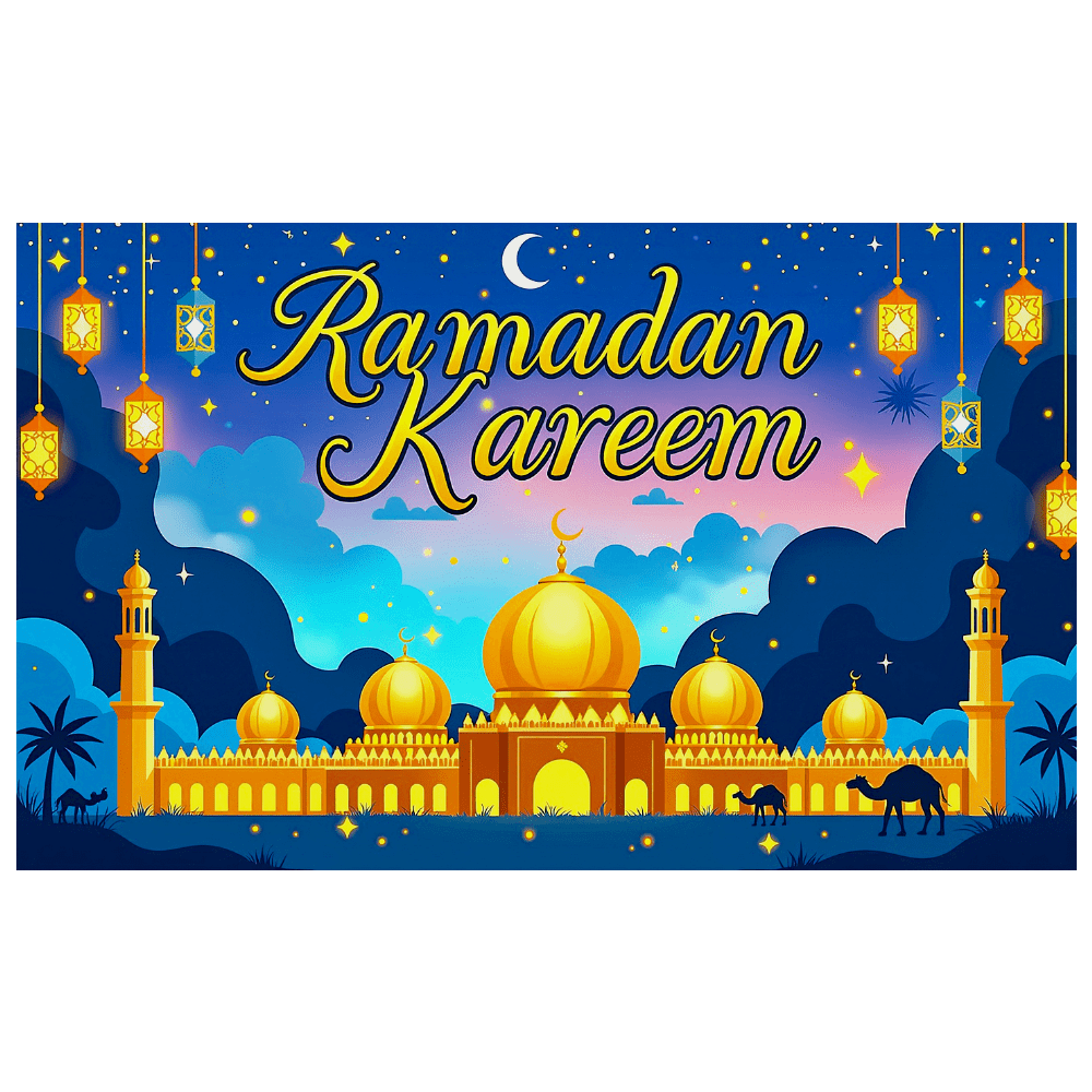 Ramadan Themed Decorative Backdrop Banner with Mosque Lanterns and ...