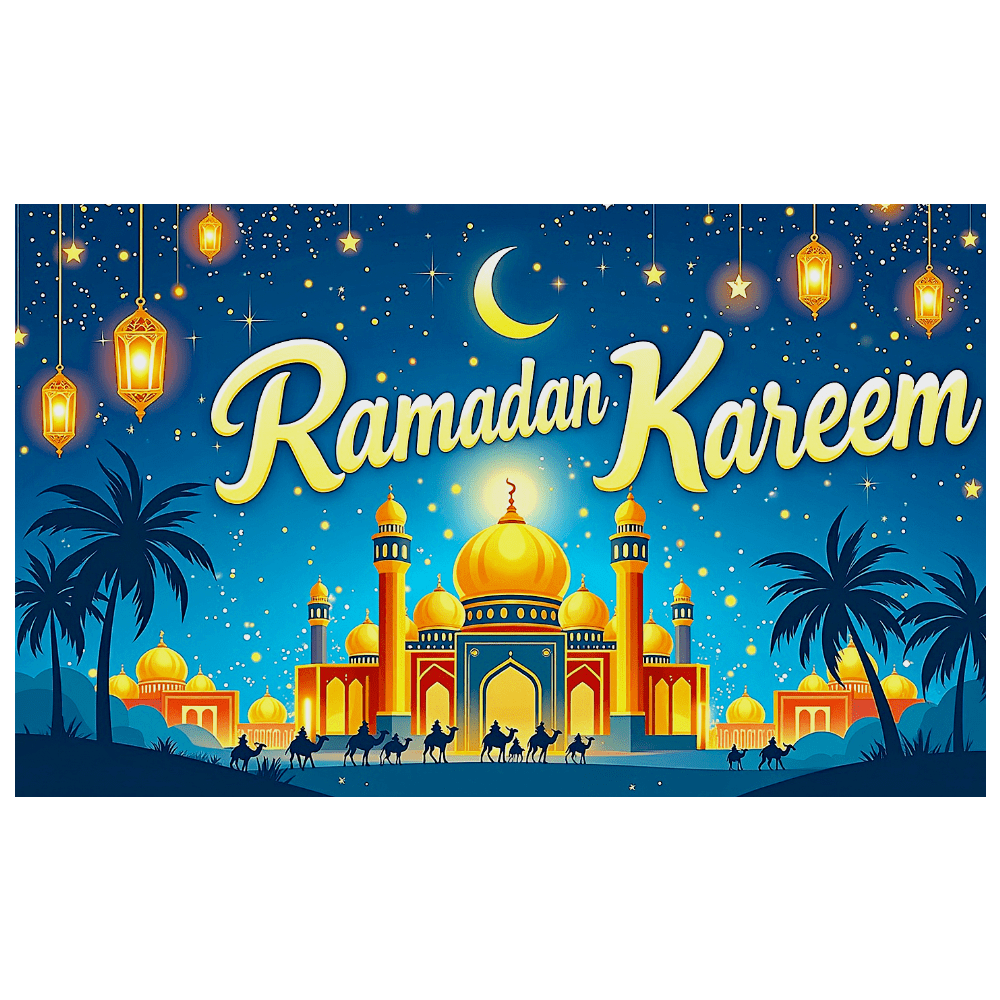 Ramadan Themed Decorative Backdrop Banner with Mosque Lanterns and ...