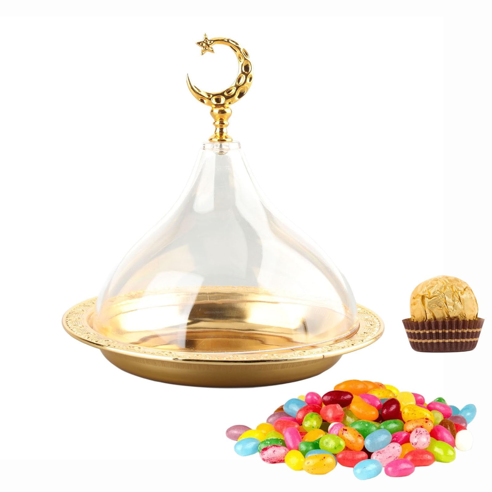 Ramadan Tray, Gold Serving Tray with Acrylic Dome Lid Eid Mubarak ...