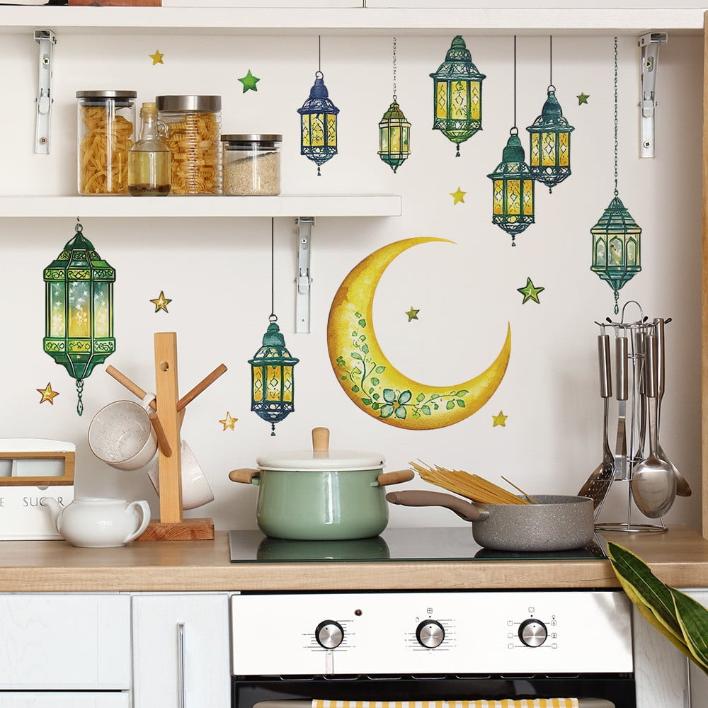 Ramadan Wall Decor Stickers,Ramadan Mubarak Window Clings,Lantern Moon ...