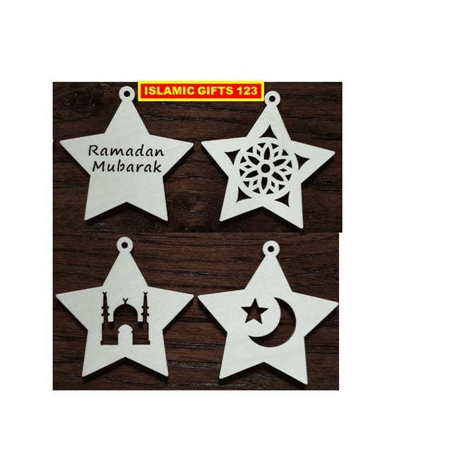 Ramadan Wooden STAR MOON Shape Pendant [144 PACK] Ramadan Ornament DIY ...