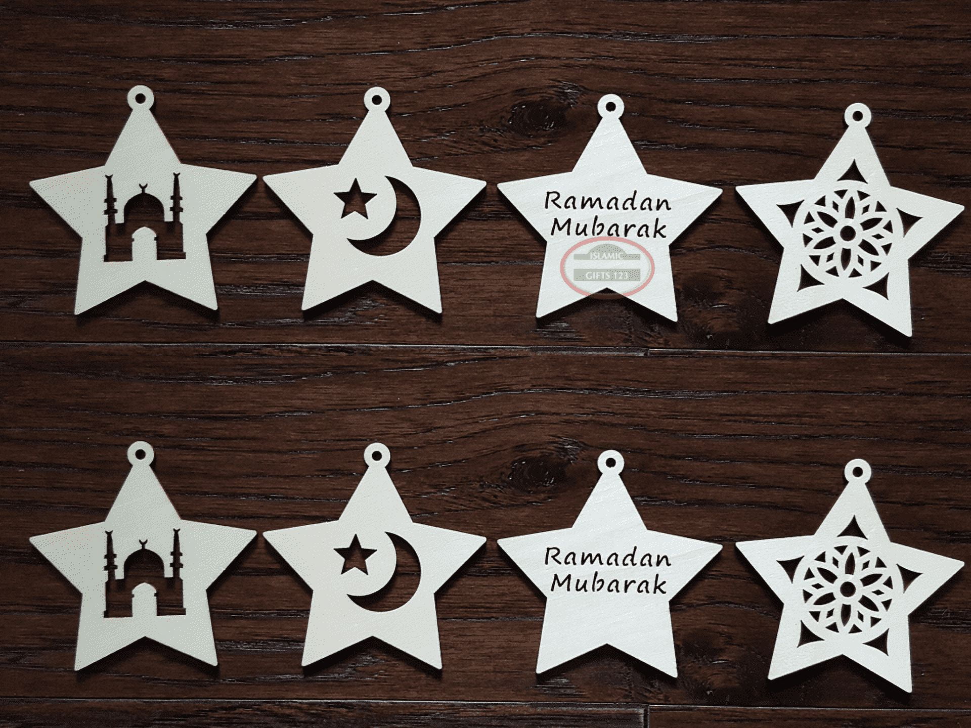 Ramadan Wooden STAR MOON Shape Pendant [24 PACK] Ramadan Ornament DIY ...