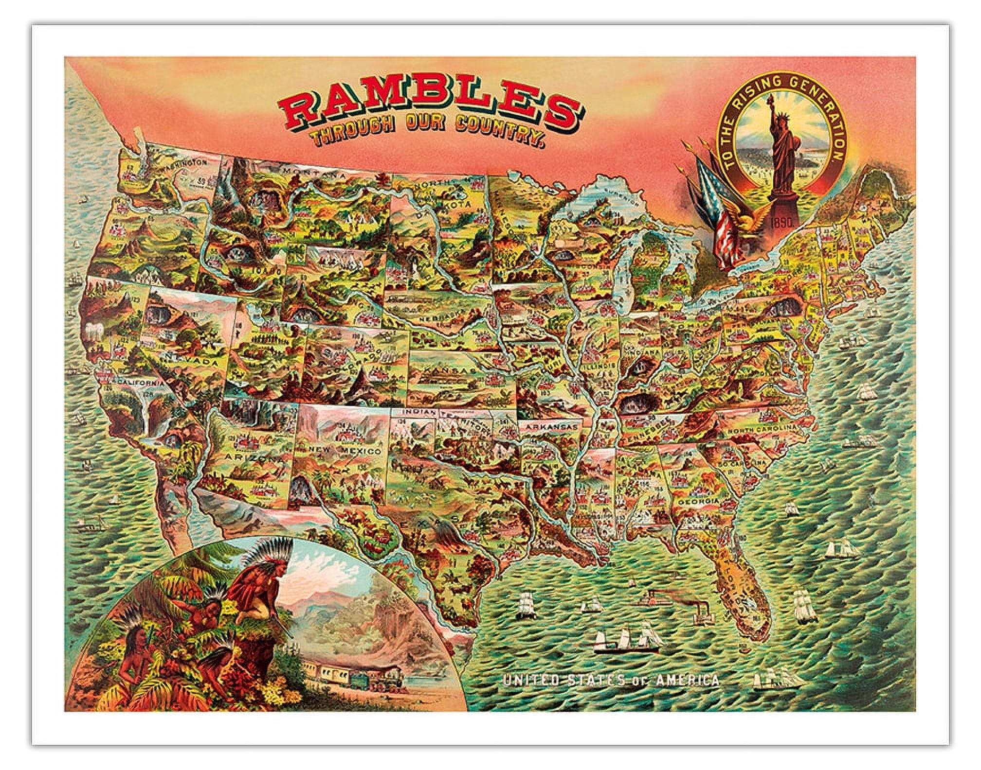 Rambles through our Country - Map of the United States 1890s - Vintage ...