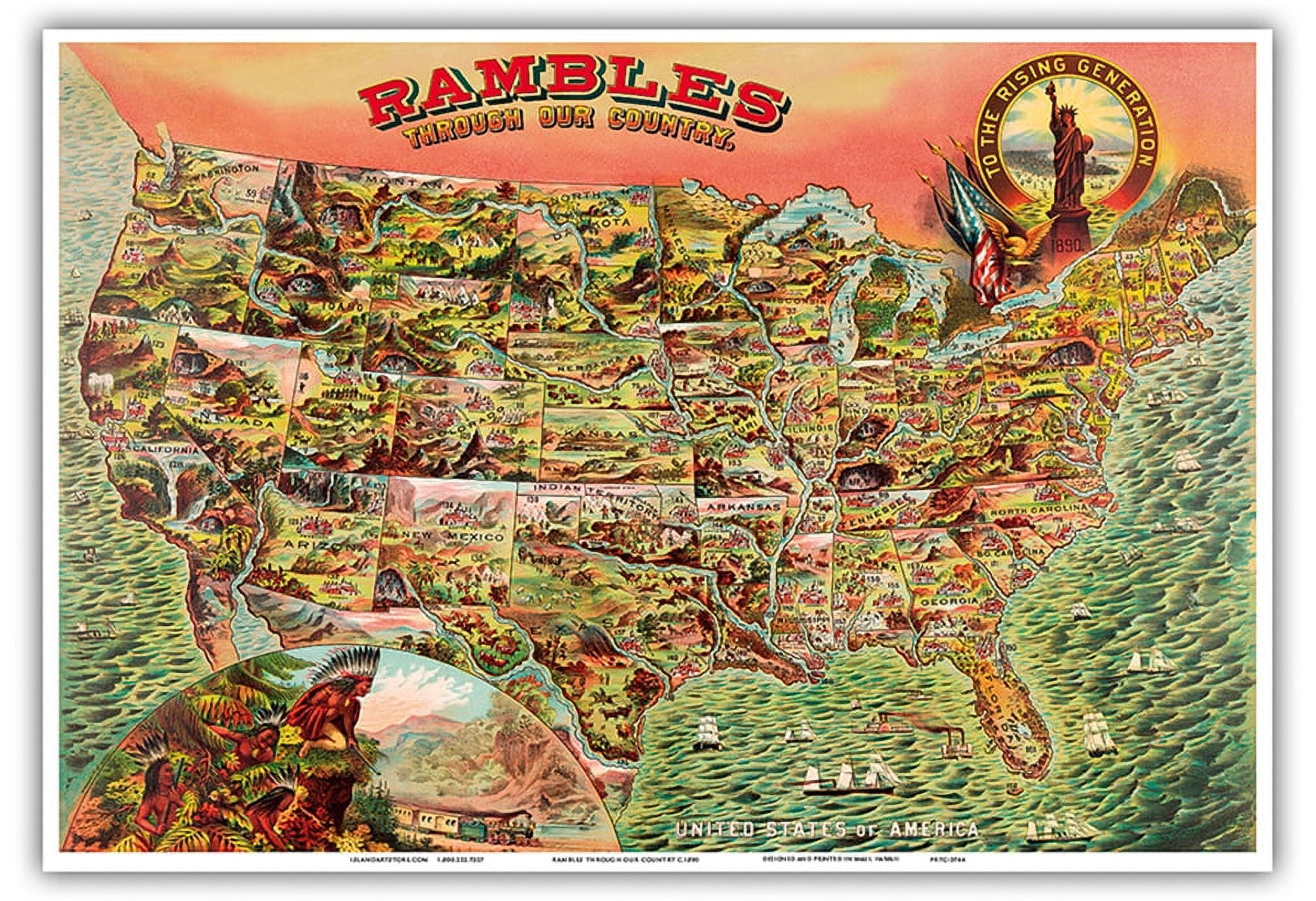 Rambles through our Country - Map of the United States 1890s - Vintage ...