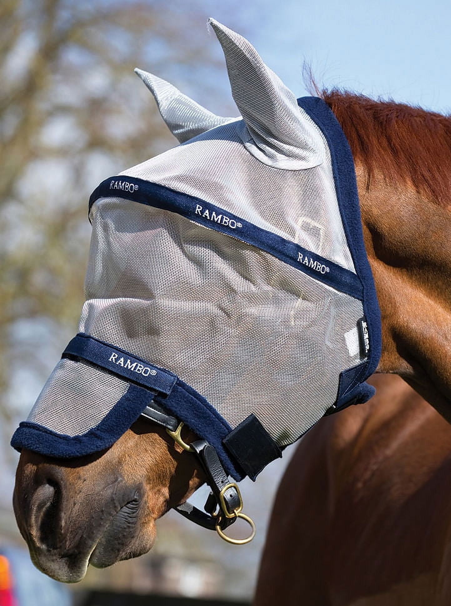 Rambo Plus Fly Mask Size | Full/Horse | Silver/Navy - Walmart.com