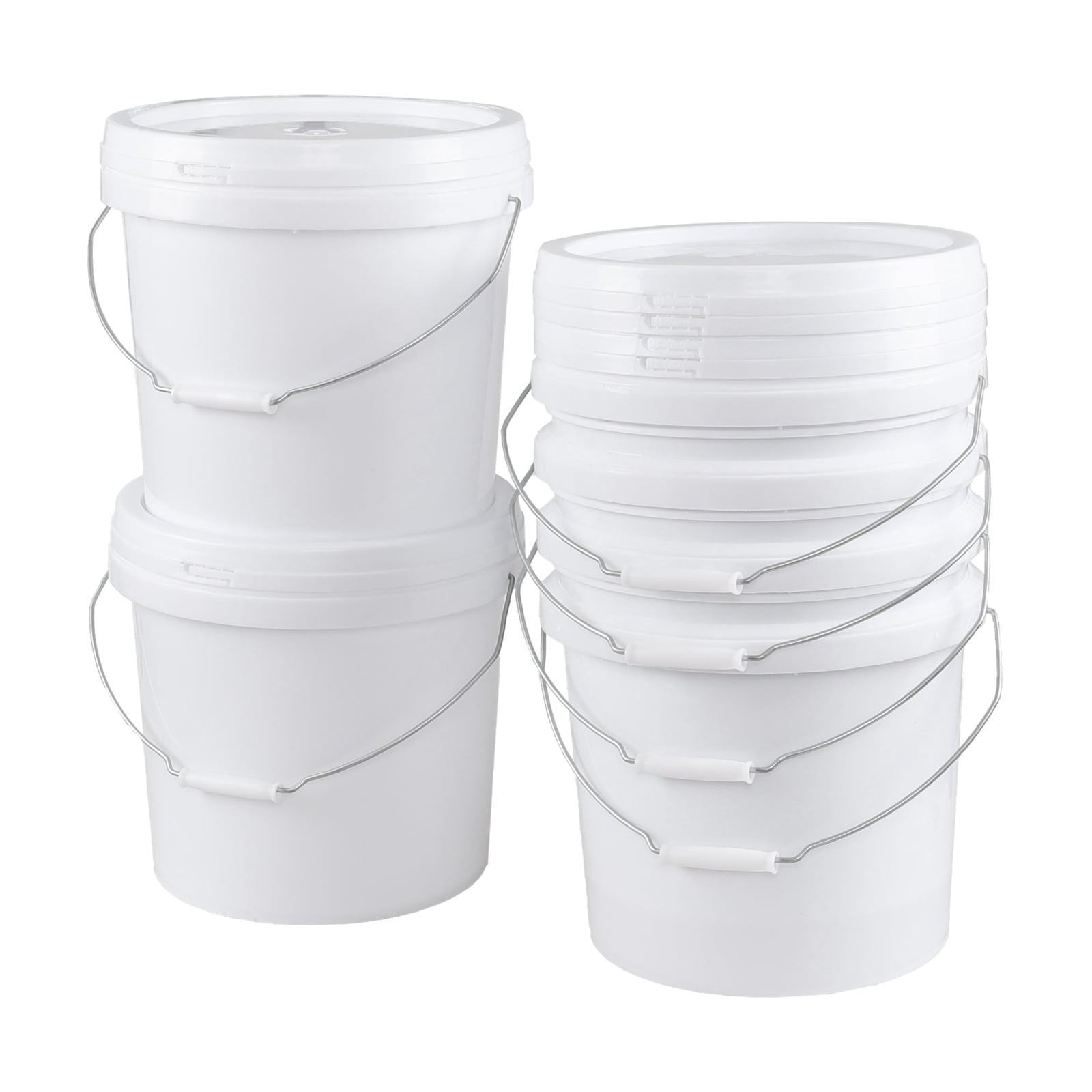Ramddy 4 Gallon Round Pails with Sealed Lids, Food Grade White Plastic ...
