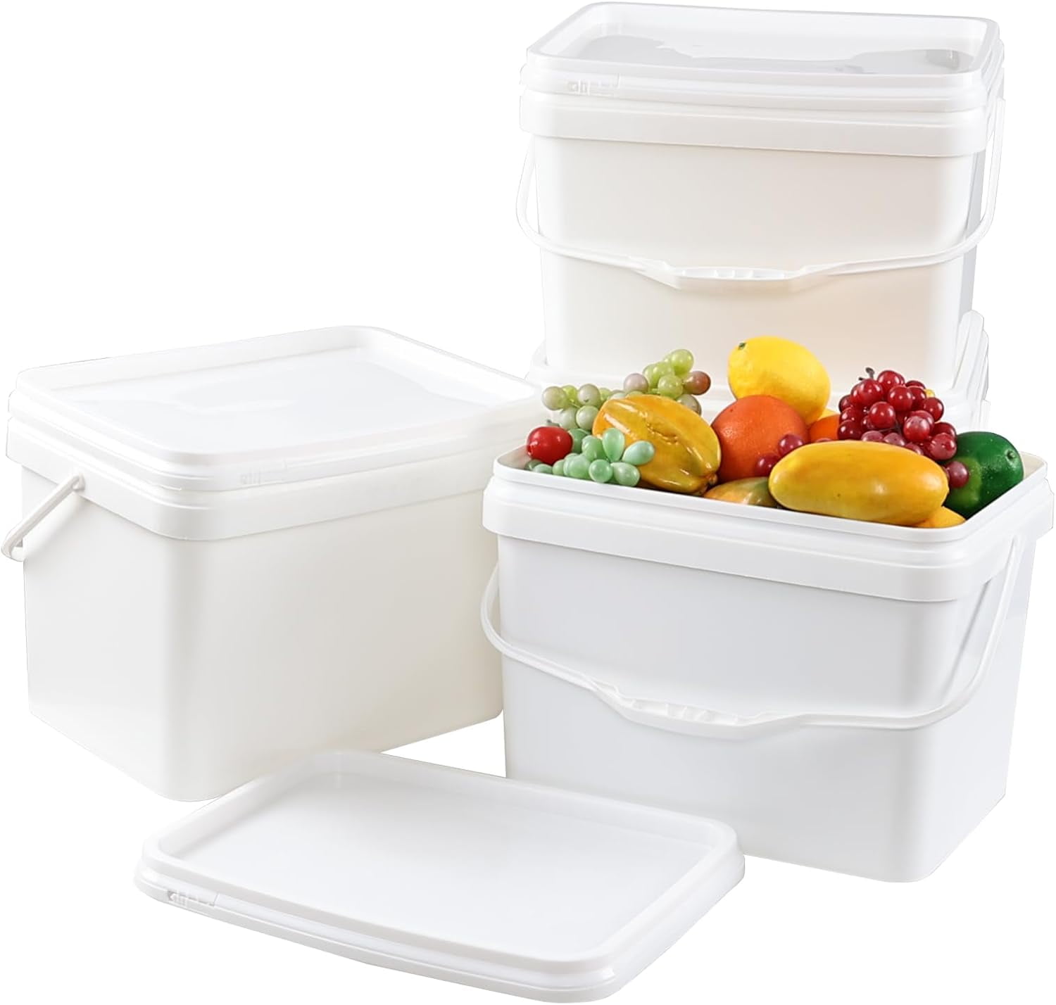 Ramddy 4-Pack Rectangular Lidded Storage Bucket, 20L Plastic Food ...