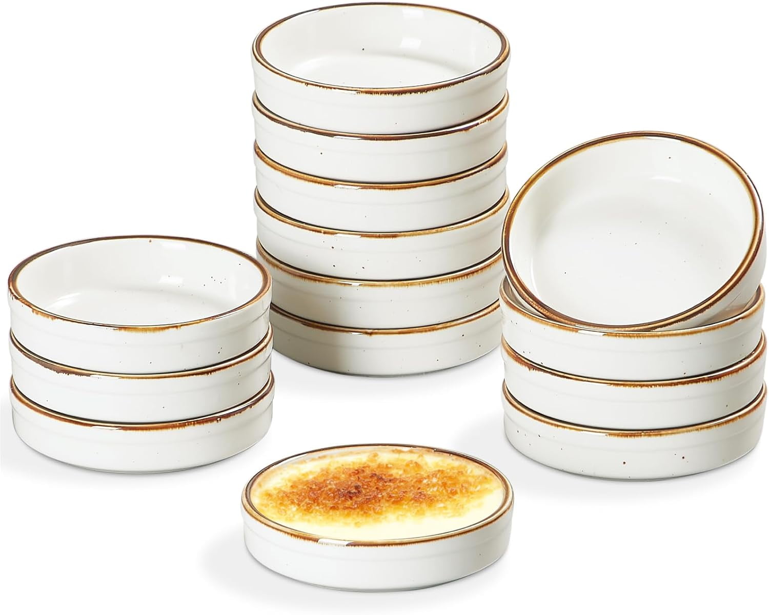 Ramekins, Creme Brulee Ramekins Oven Safe 4 oz Ceramic Shallow Souffle ...