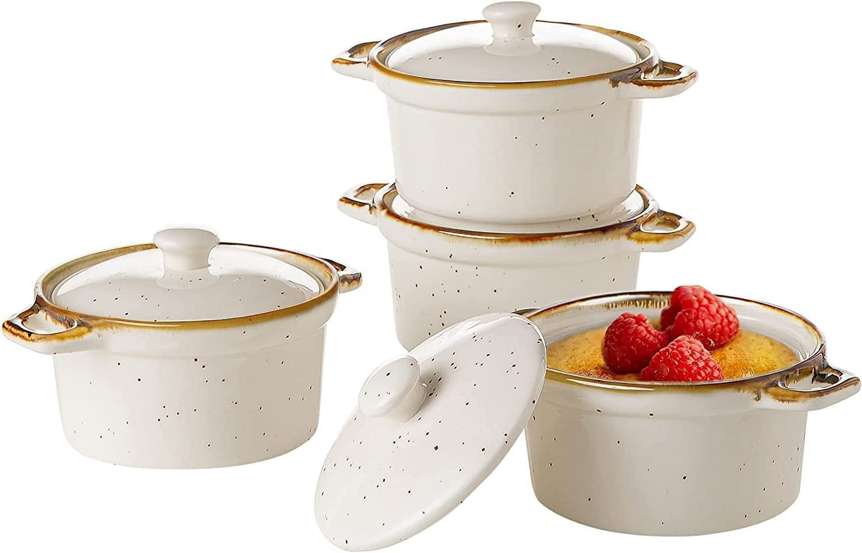 Ramekins with Lids, 6 oz Oven Safe Ceramic Mini Casserole Dish with ...