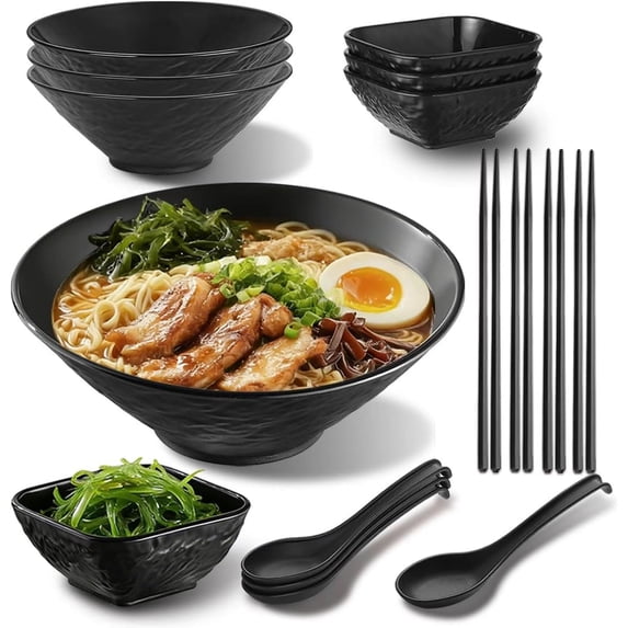 Ramen Bowl Set 40 oz of 4 with Dipping Bowls Chopsticks Spoons ...