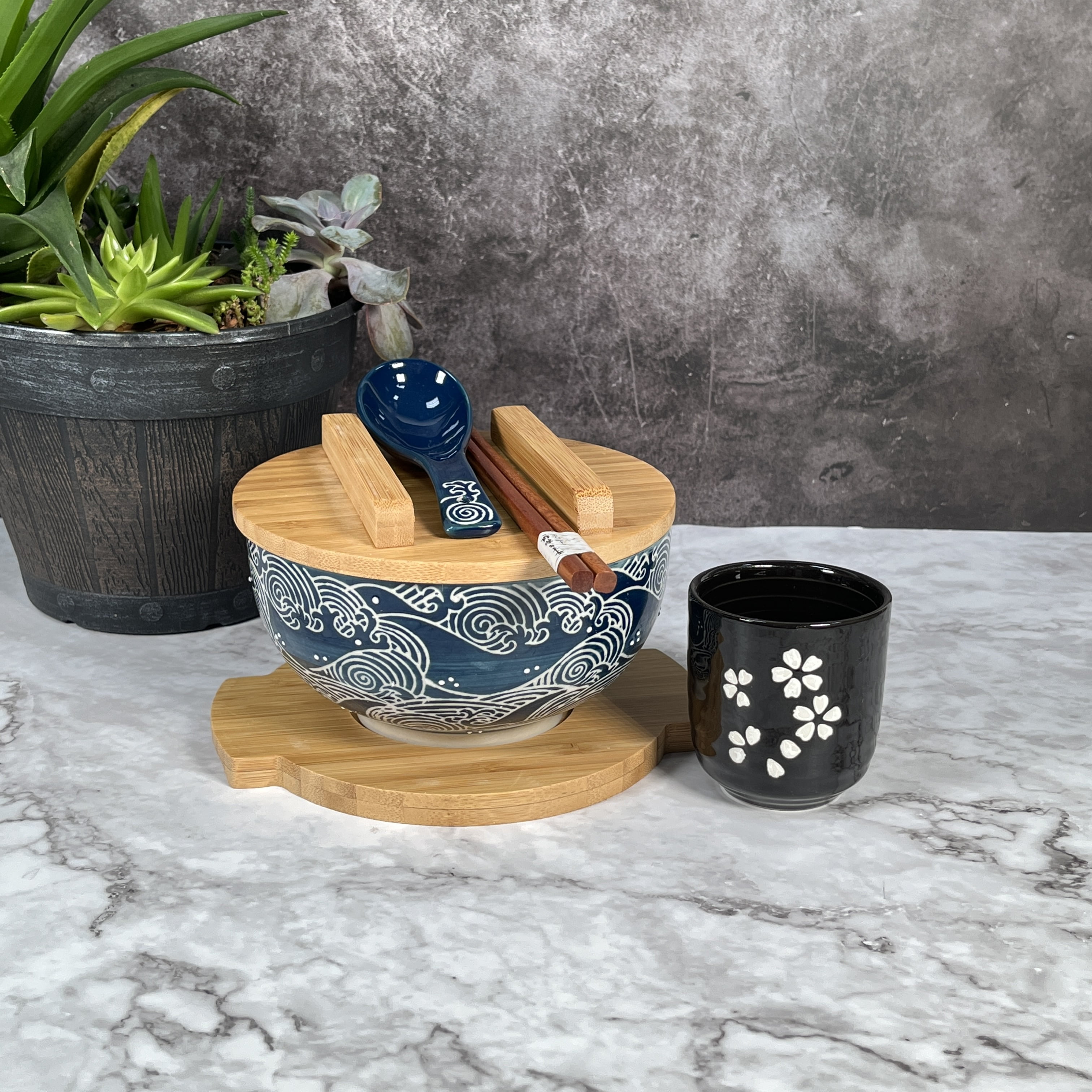 Ramen Bowl Waves Cloud Blue Japanese Kamameshi Style Rice Bowl Noodle ...