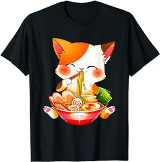 Ramen Cat Neko Anime Kawaii Japanese Merch Gifts Women Girls T-Shirt ...