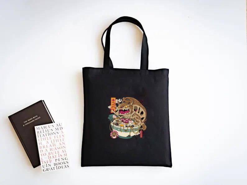 Ramen Catbus Tote Bag with Totoro Noodle Bowl Ghibli Food Cute Design ...