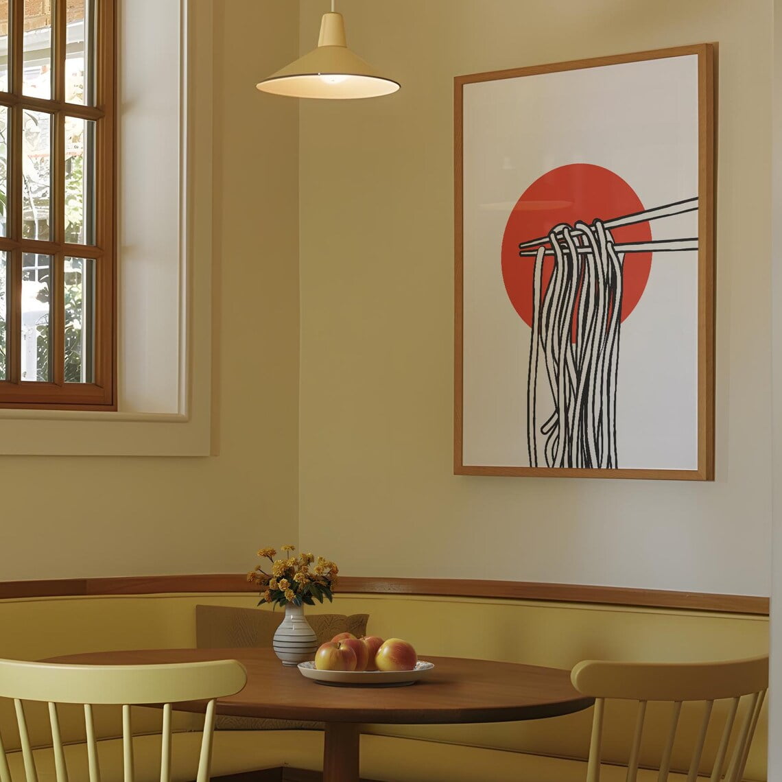Ramen And Chopsticks Print - Japanese Minimalist Art, Red Sun Accent ...