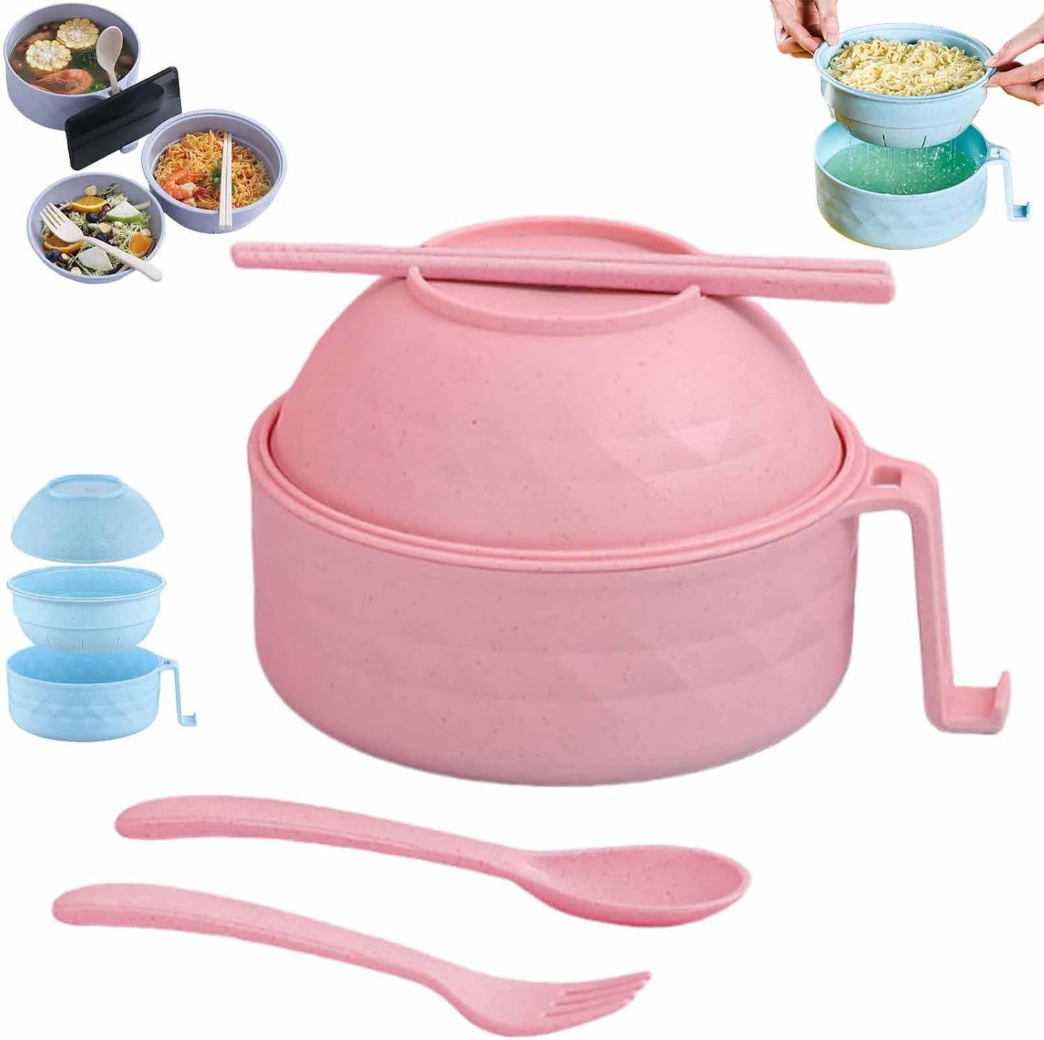 Ramen Cooker Ramen Bowl Set with Chopsticks, Microwave Ramen Bowl Set ...