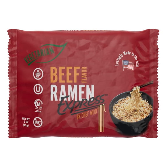 Ramen Express Vegetarian Beef Flavor Ramen Noodles 3 oz Pouch Halal ...