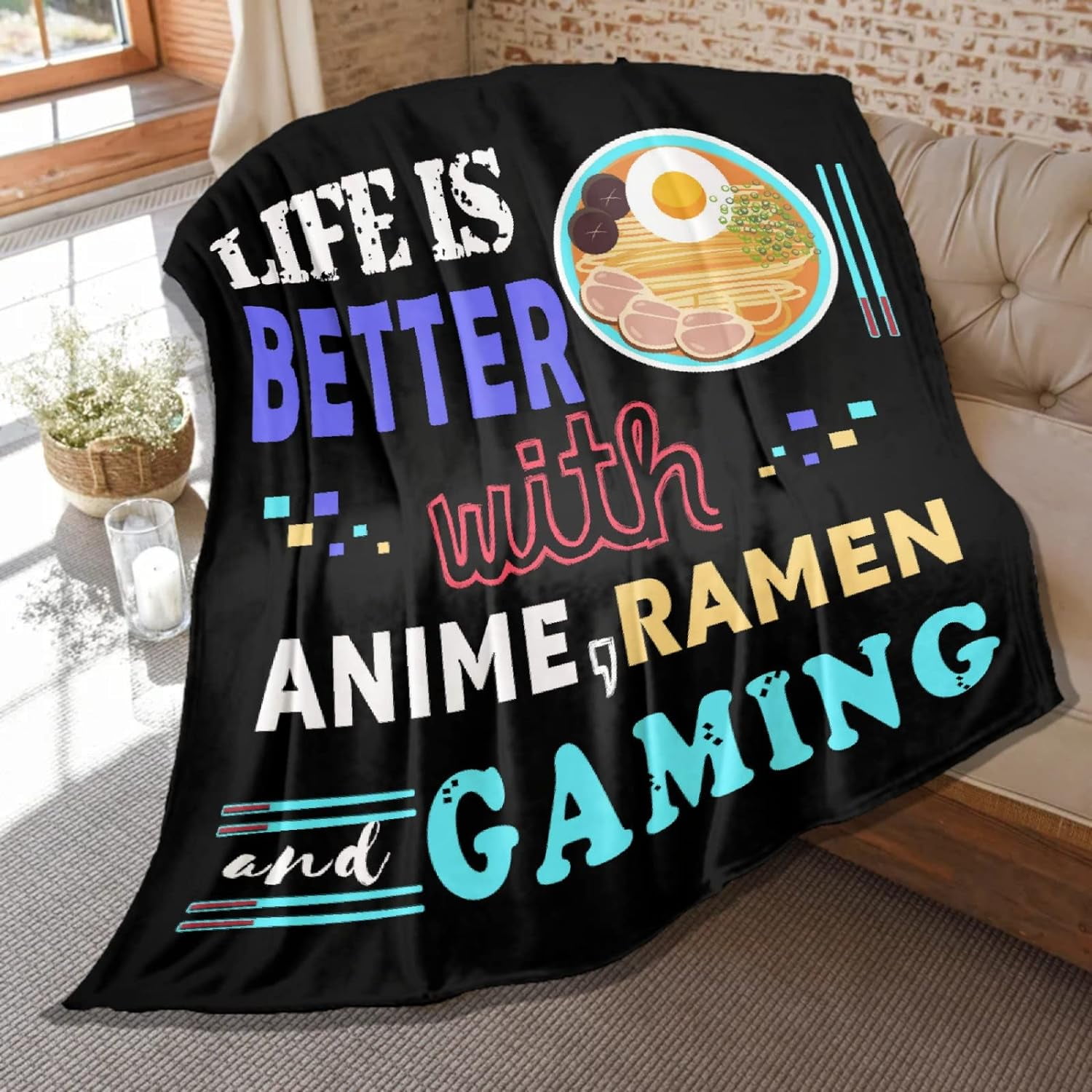 Ramen Noodle Blanket Throw,Life is Better with Gaming Ramen Anime Gifts ...