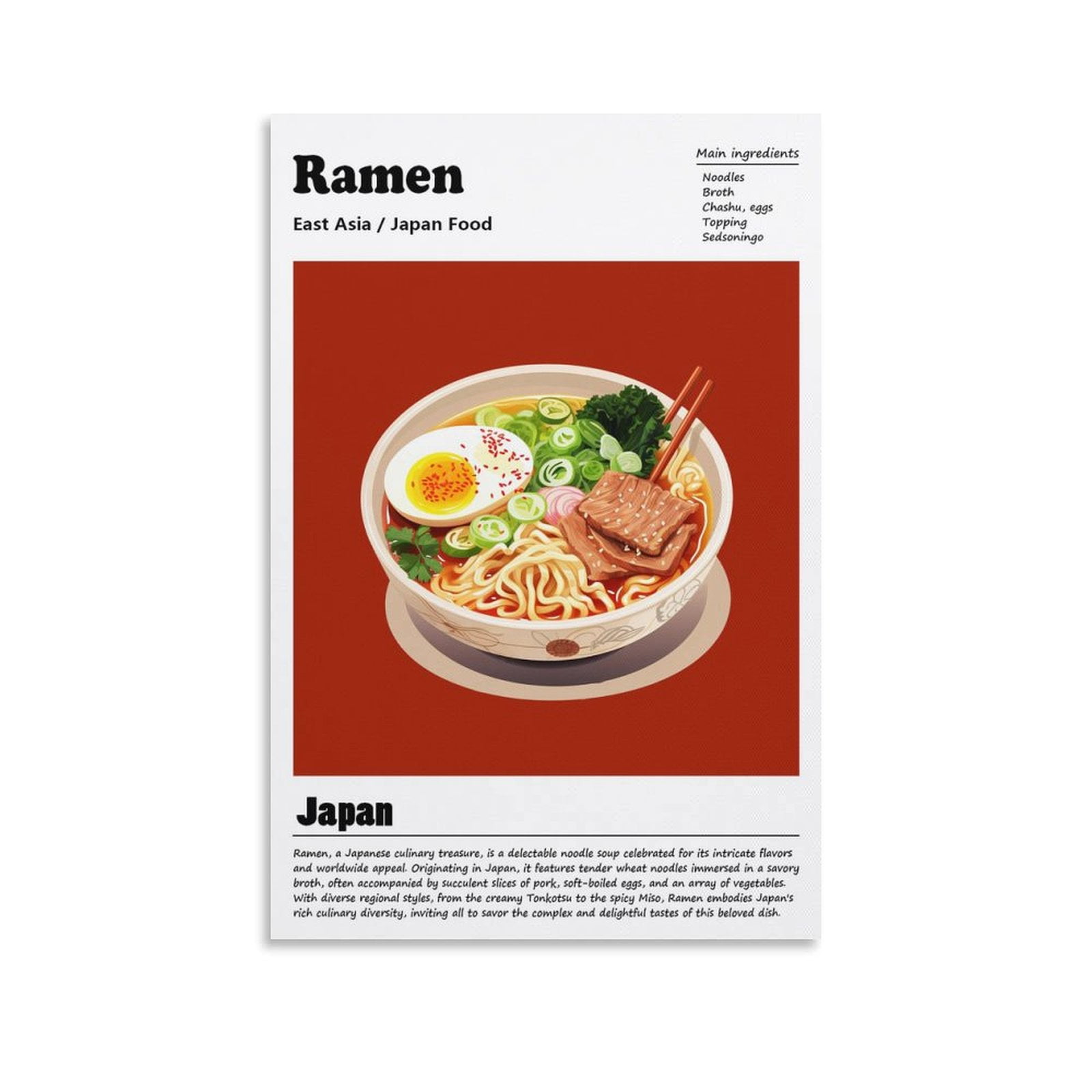 Ramen Poster, Food Wall Art, Japanese Food Print Kitchen Poster, Modern ...