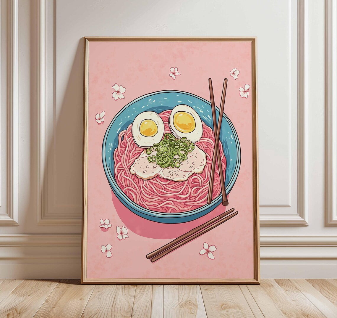 Ramen Poster Japanese Food Art Noodle Bowl Illustration Kitchen Art ...
