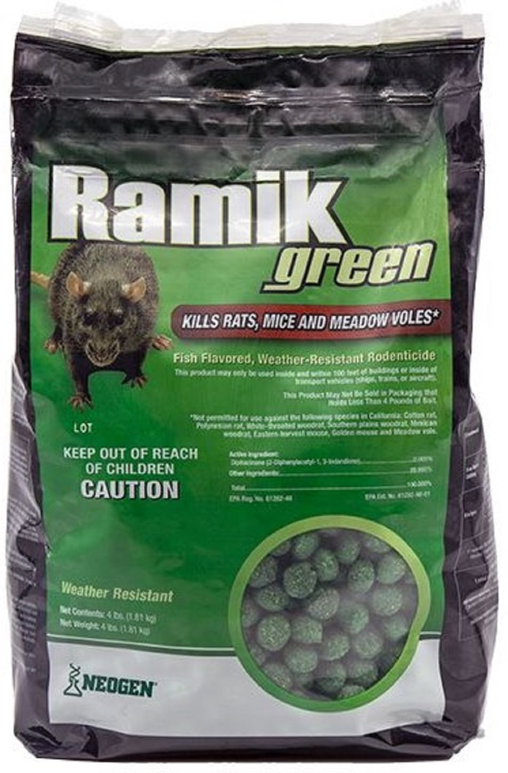 Ramik 116336 Indoor and Outdoor Green Rodenticide Bait 4 lb. Pellets ...