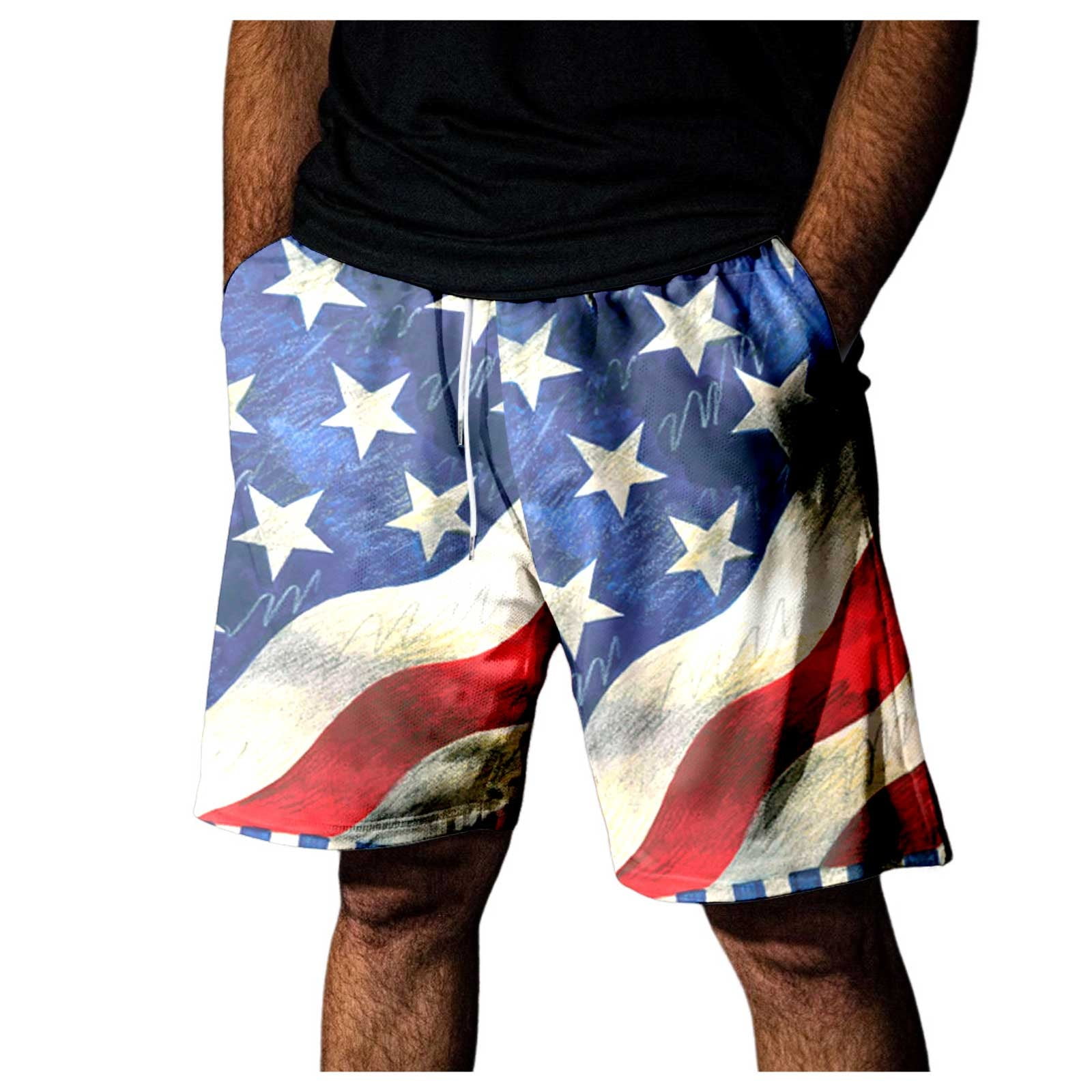 Ramiter American Flag Shorts Men's Linen Shorts Casual Elastic Waist ...