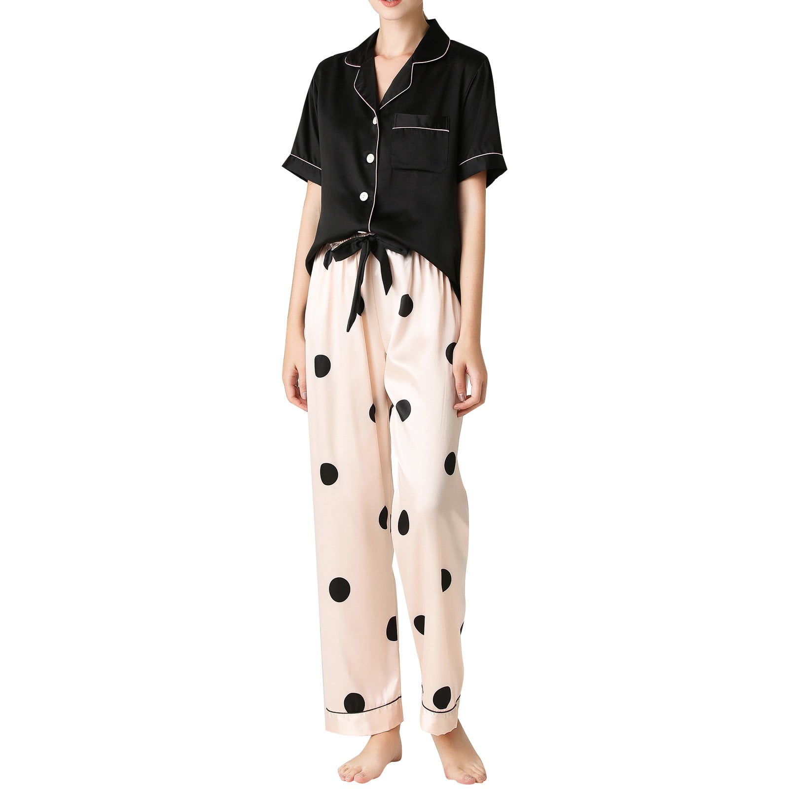 Ramiter Flannel Pajamas Women 2Pcs Women Silk Satin Pajamas Set Lady V ...