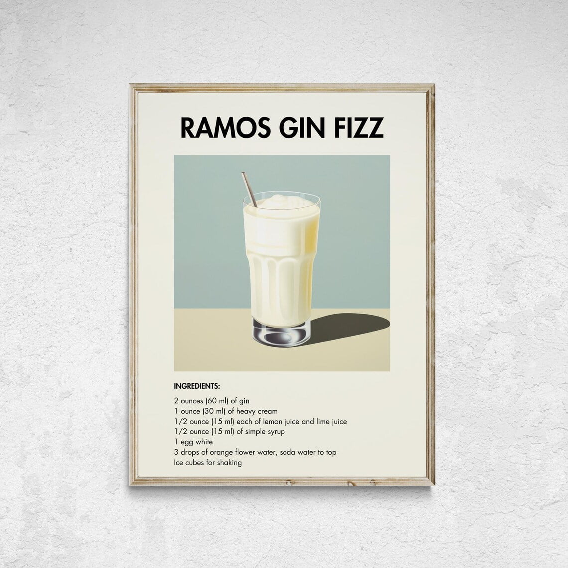 Ramos Gin Fizz Cocktail Print, Minimalist Alcohol Print, Ramos Gin Fizz Poster, Cocktail Wall ...