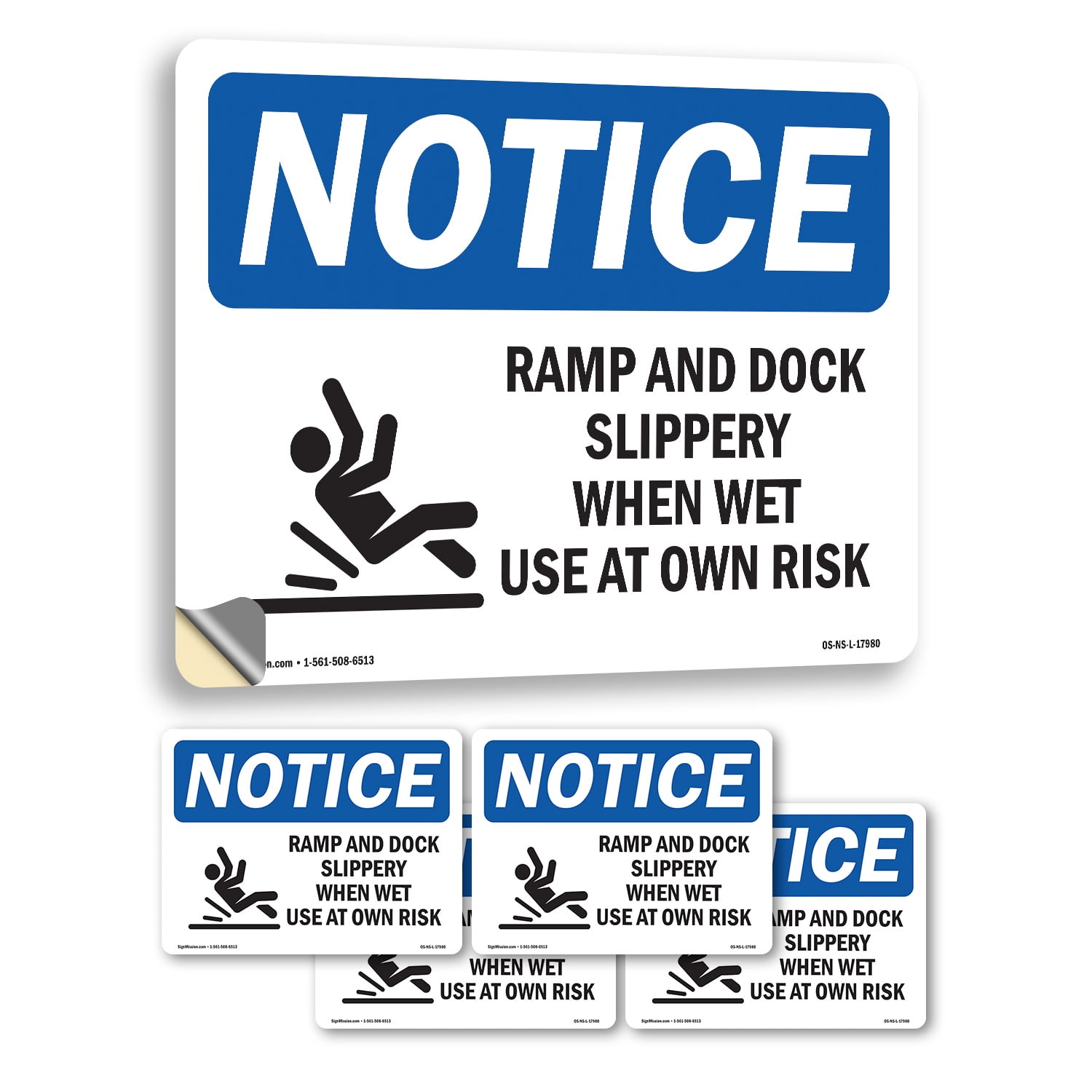 Ramp And Dock Slippery When With Symbol OSHA Notice Vinyl Decal Label ...