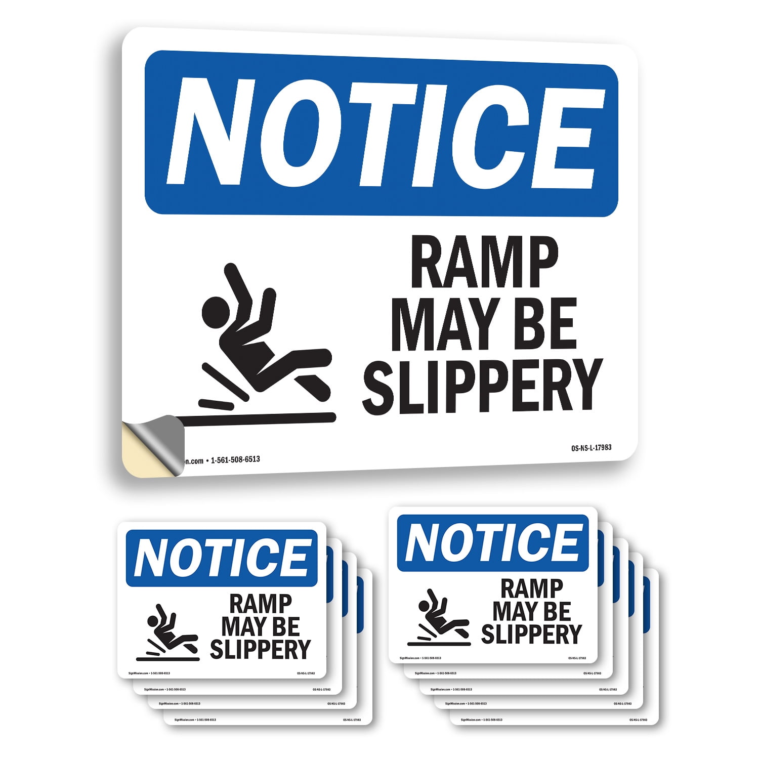 Ramp May Be Slippery With Symbol OSHA Notice Vinyl Decal Label 14 Inch ...