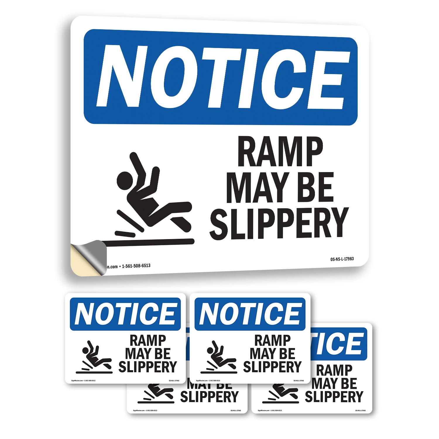 Ramp May Be Slippery With Symbol OSHA Notice Vinyl Decal Label 7 Inch x ...