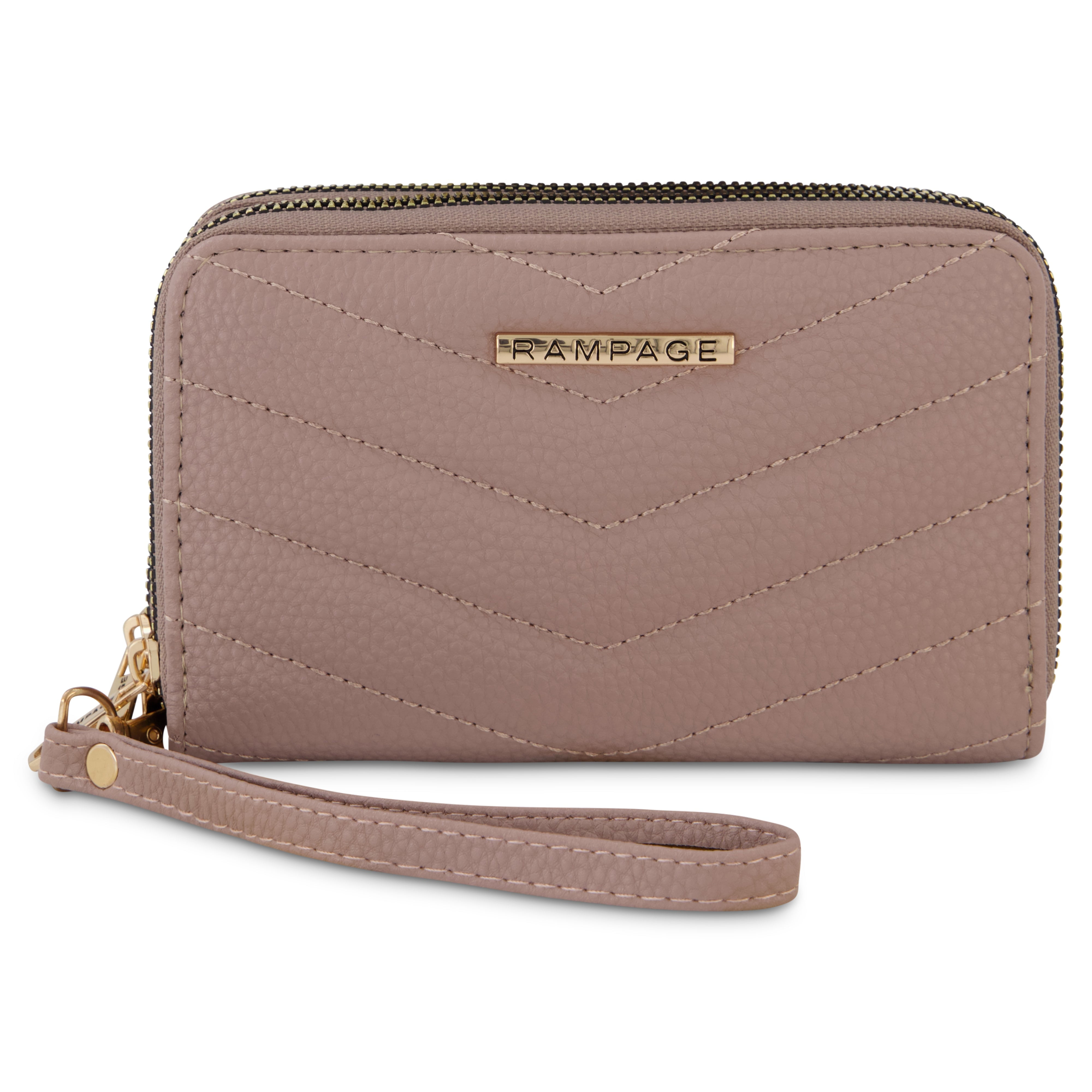 Rampage Quilted Midi Double Zip Around Wallet Clutch, Dove (Women's ...