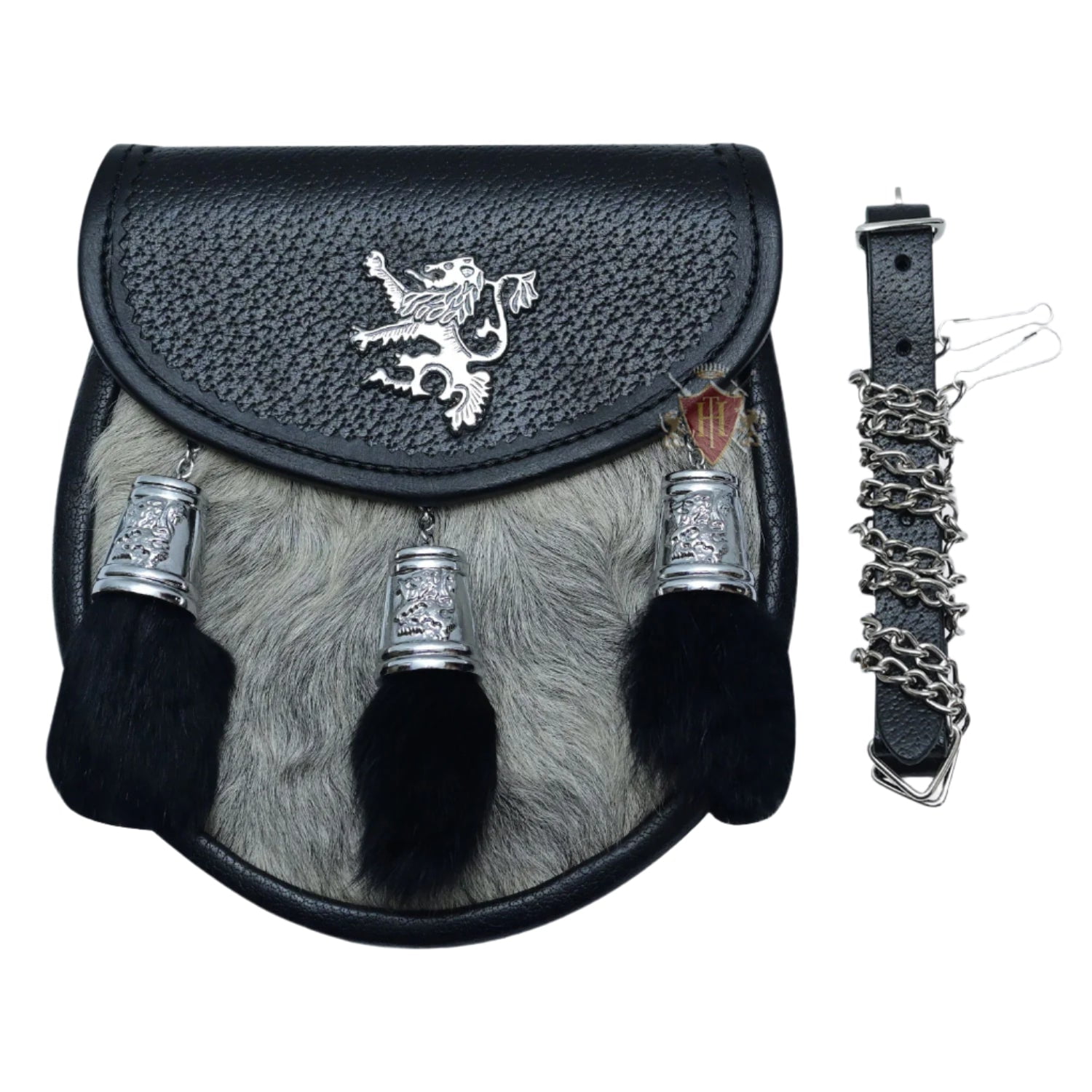 Rampant Lion Kilt Semi Dress Grey Goat Sporran three Tassels - Walmart.com