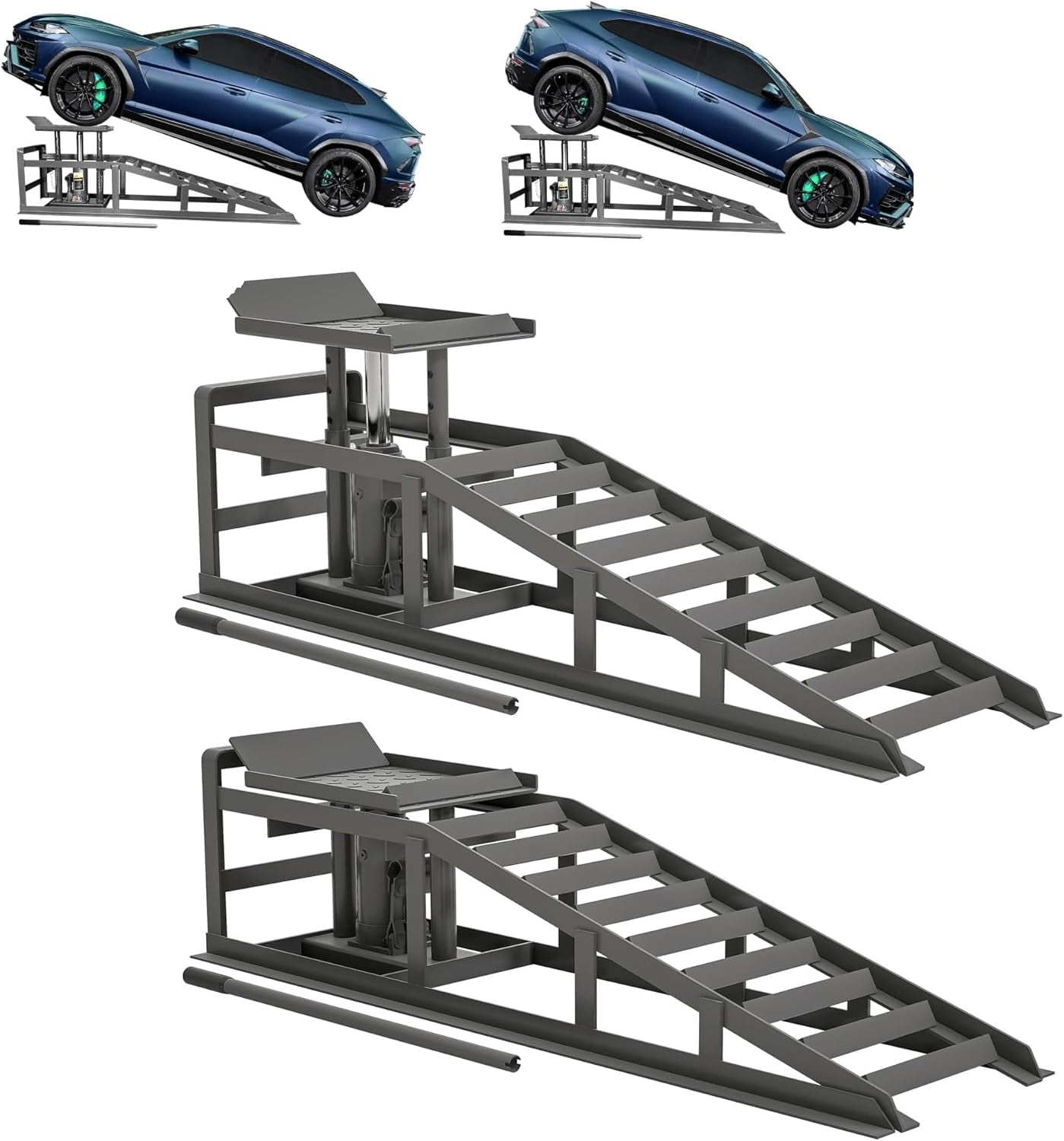 JoanKaren 2-Pack Hydraulic Car Ramps,11000lbs Heavy-Duty Steel Vehicle ...
