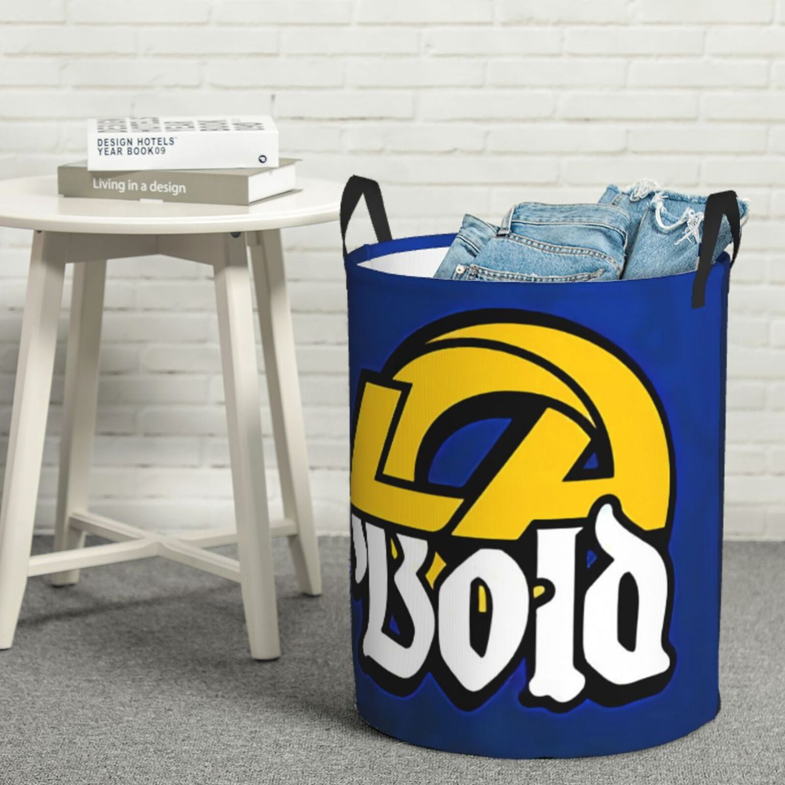 Rams Football Team Custom Laundry Basket with Handle Round Single Layer ...
