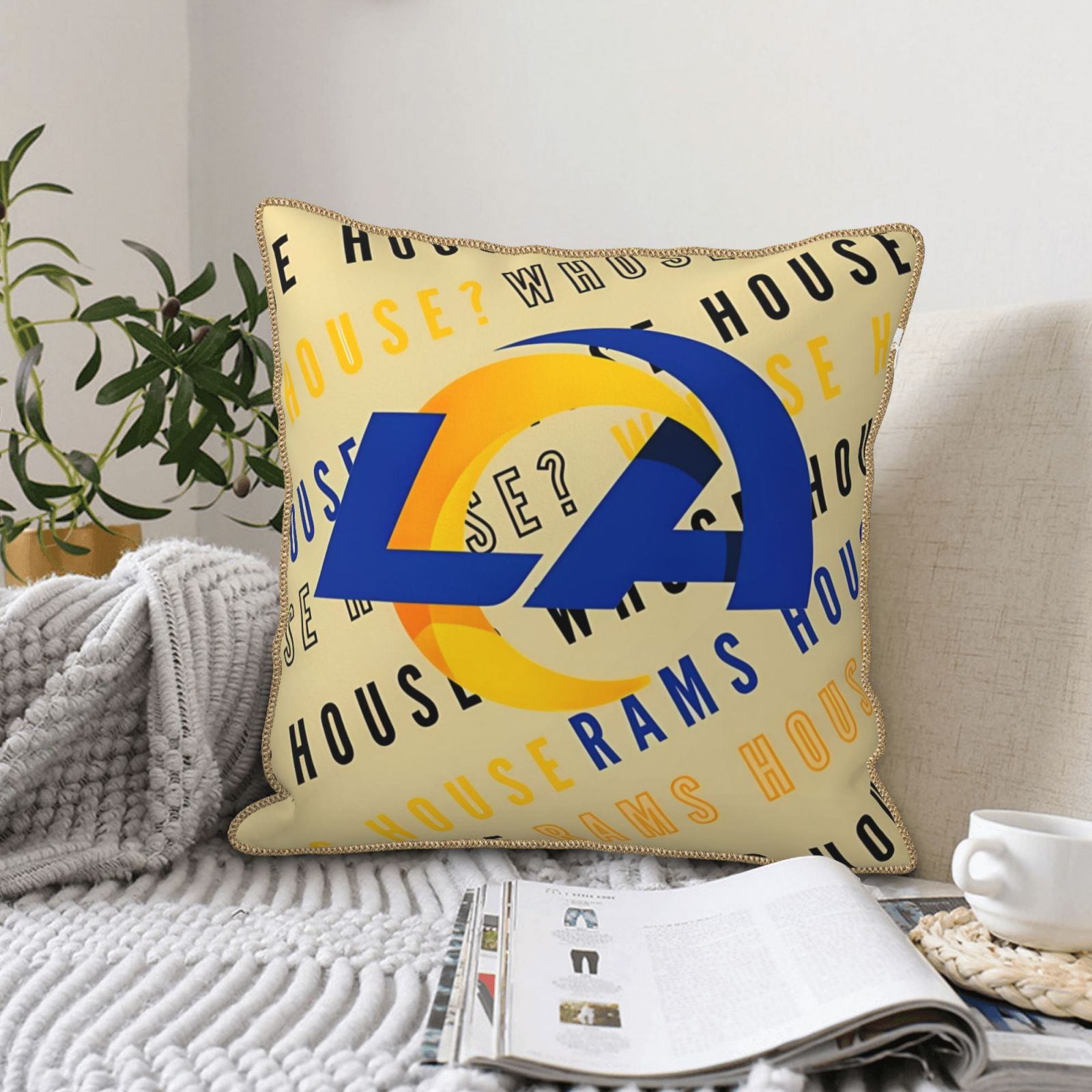 Rams Football Team Custom Velvet Border Pillow Cover Decorative Square ...