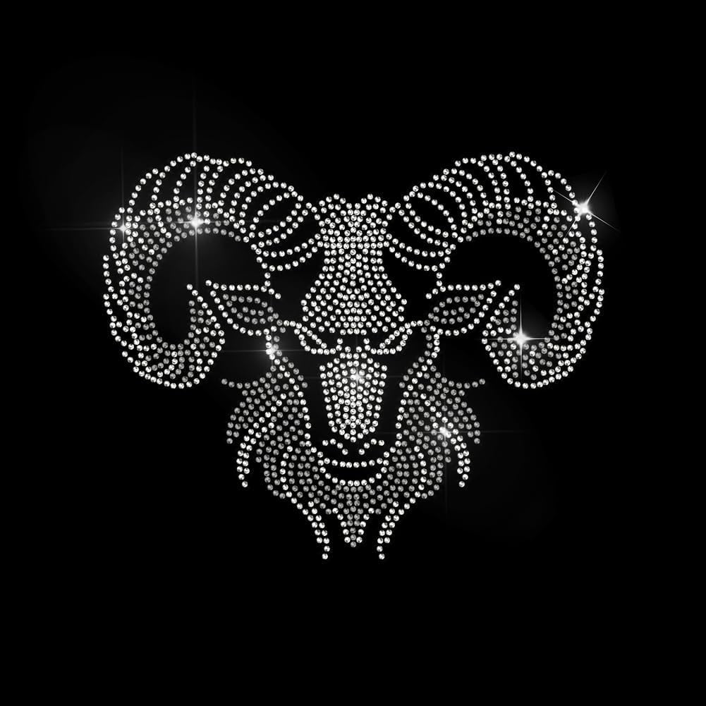 Rams Head Rhinestone Iron on Hotfix Transfer Decal Sheep Animal Pattern ...