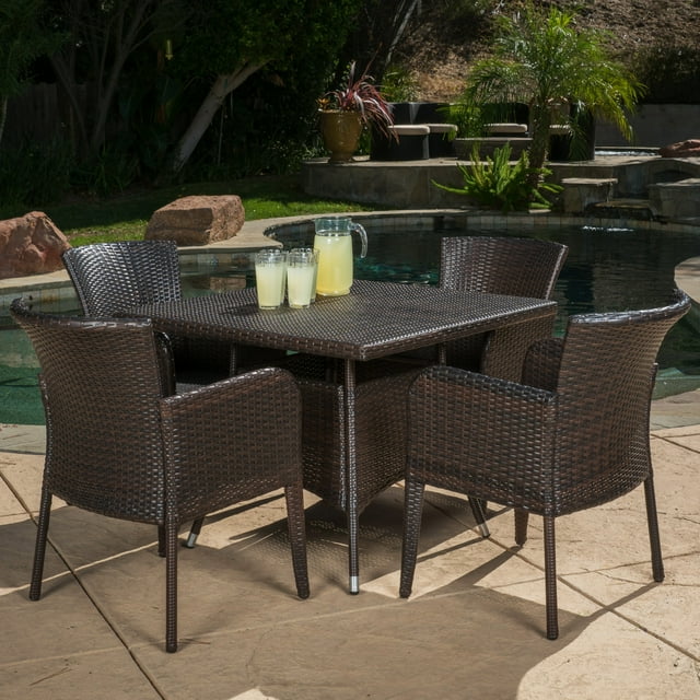 Ramsey 5 Piece Outdoor Square Wicker Dining Set, Multibrown - Walmart.com