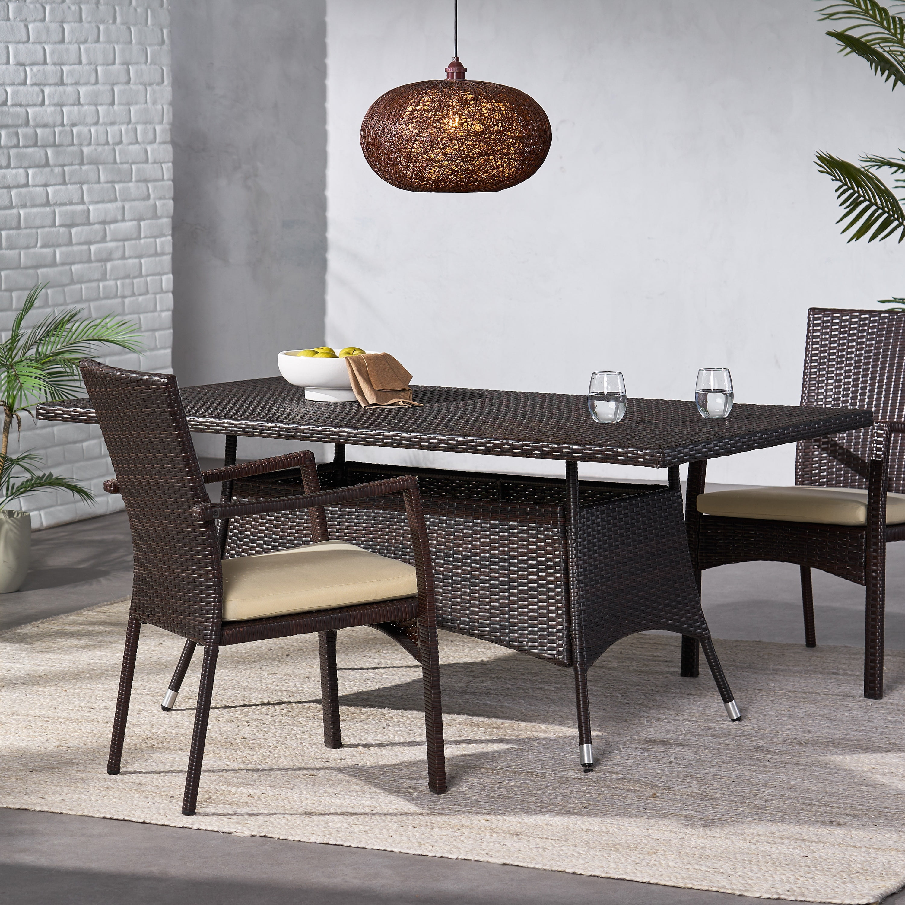 Ramsey Outdoor Rectangle Wicker Dining Table, Multibrown - Walmart.com