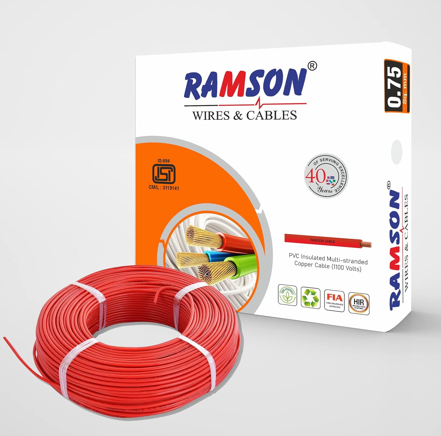 Ramson 075 Sqmm Single Core PVC Insulated Multistrand Copper Cable for Domestic Industrial ...