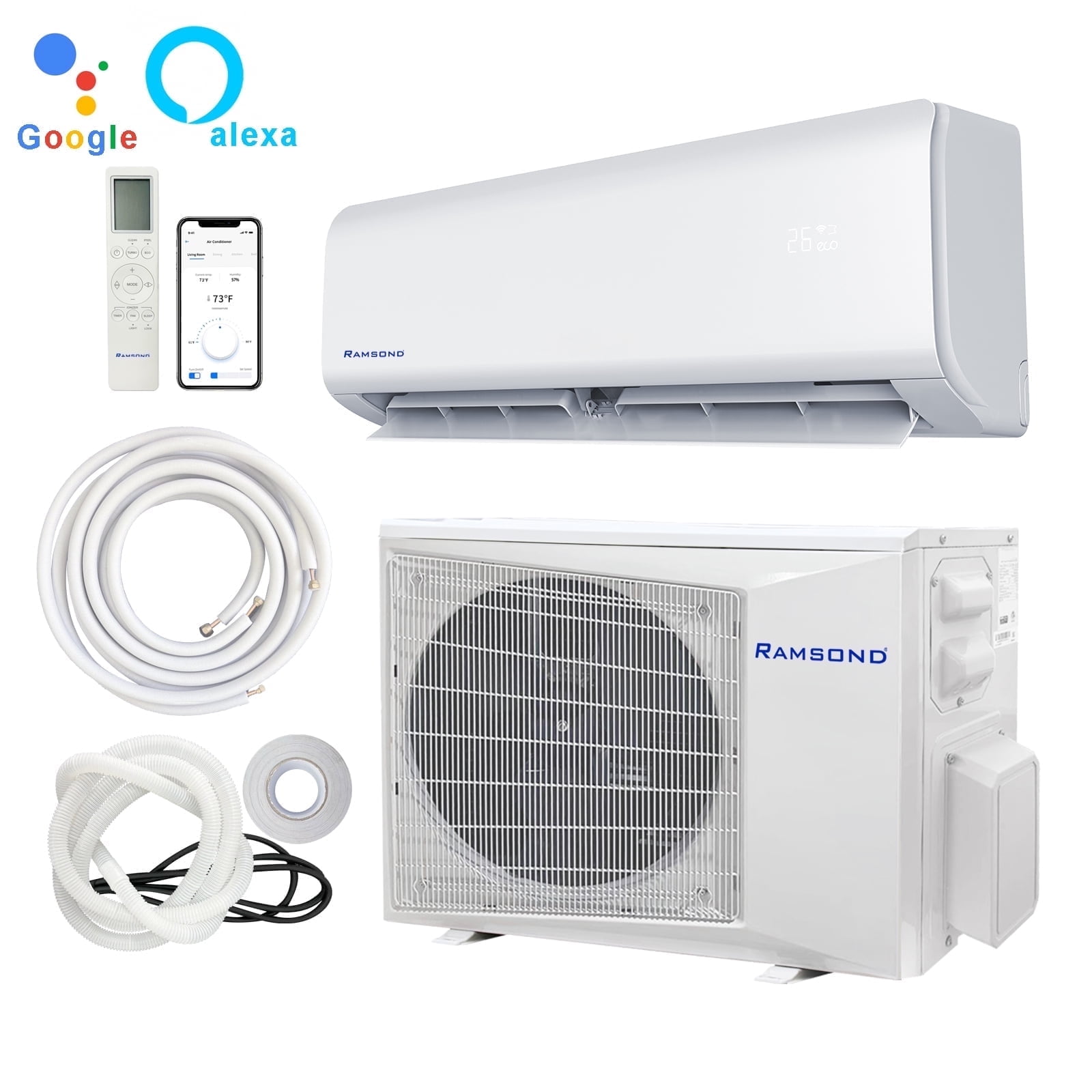 Ramsond 12000 BTU/230 SEER 19 Wi-Fi Mini Split Air Conditioner with ...