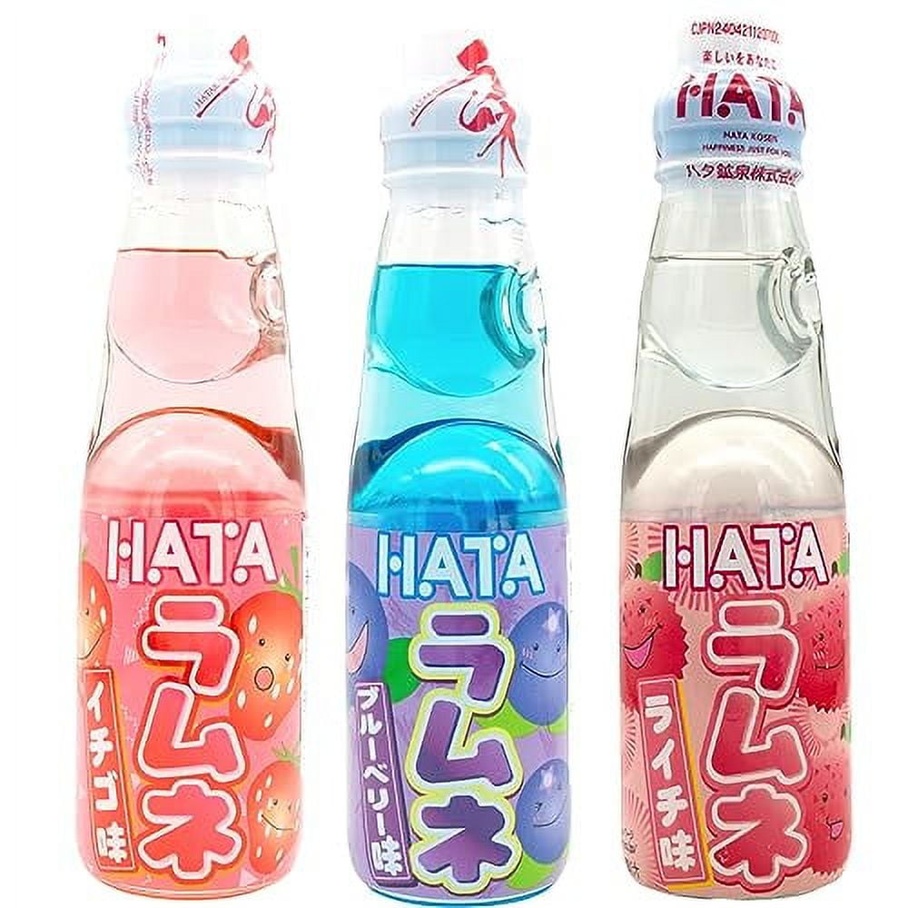 Ramune Japanese Soda, Variety Pack, 3 Fruity Bottles: Blueberry, Strawberry, Lychee, 1 Each, 6. ...