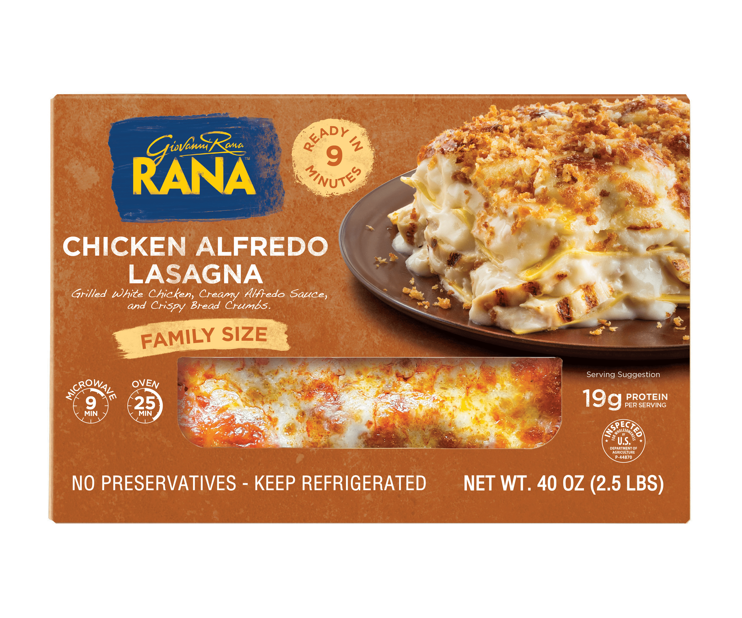 Rana Chicken Alfredo Lasagna, Family Size, 40oz, Refrigerated, Refer to ...