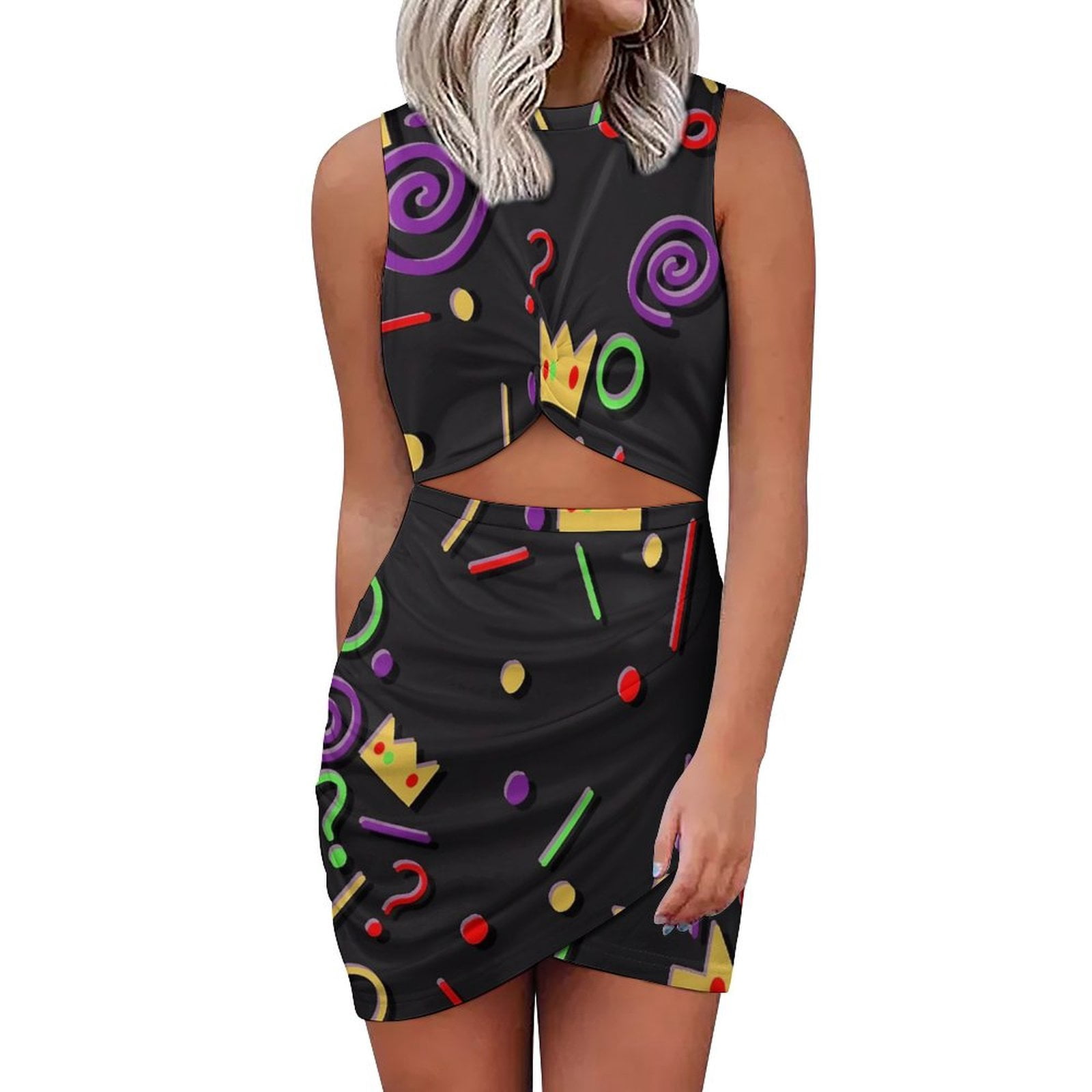 Ranboo Pattern Women's Crossover Slim Hip Dress Summer Crossover Dress ...