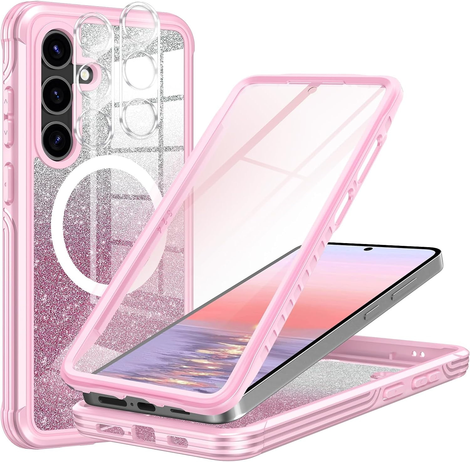 Rancase for Samsung Galaxy S24 Plus Case Glitter,Compatible with MagSafe[Built-in Screen ...