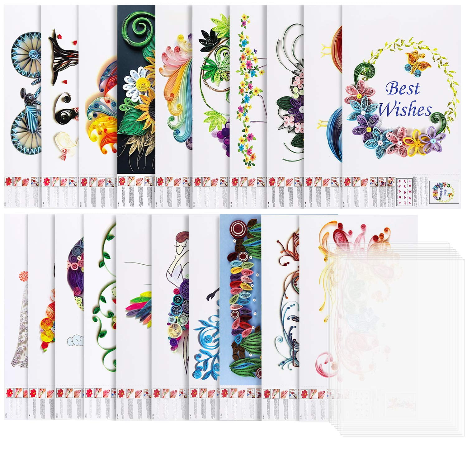 Rancco 20 Pcs Quilling KEF16 Paper Stencils + 10 Pcs PVC Sheets, A4 ...