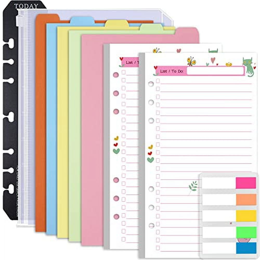 Rancco A6 Planner Inserts to Do List, 90 Pages Colorful 6-Ring Loose-leaf Planner Refills w ...